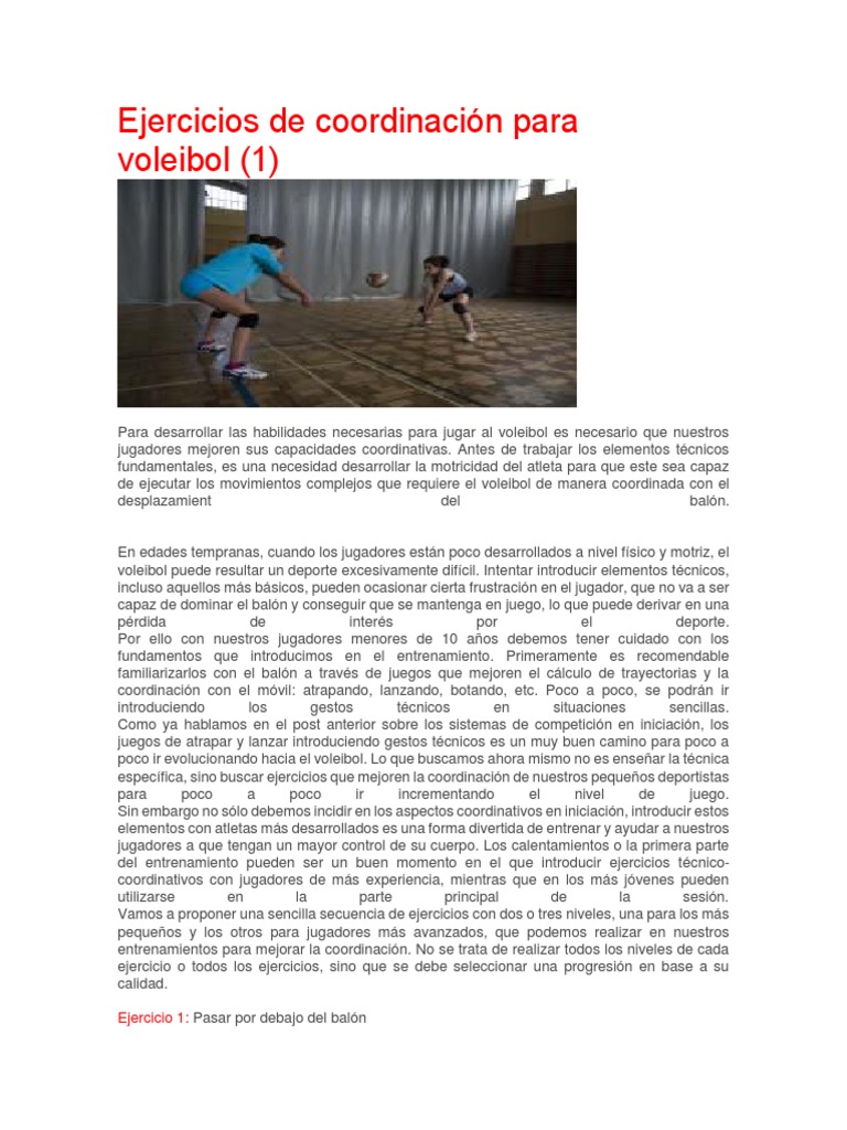Ejercicios De Coordinación Para Voleibol Pdf Vóleibol Toma De