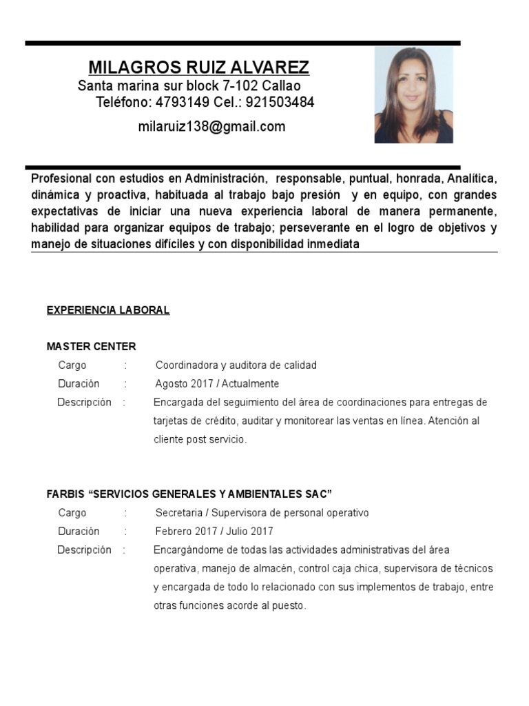 CV Milagros Ruiz | PDF | Business | Science