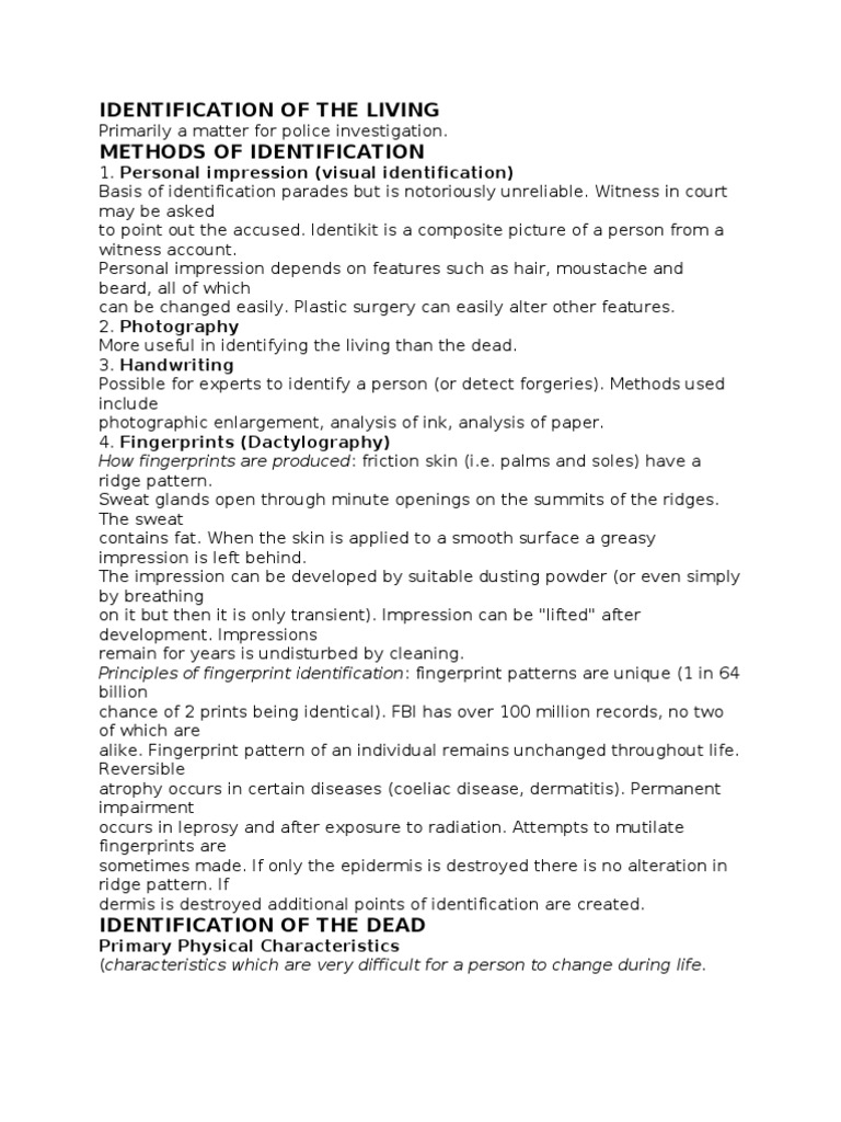 Methods for Identifying Living and Deceased Individuals | PDF ...