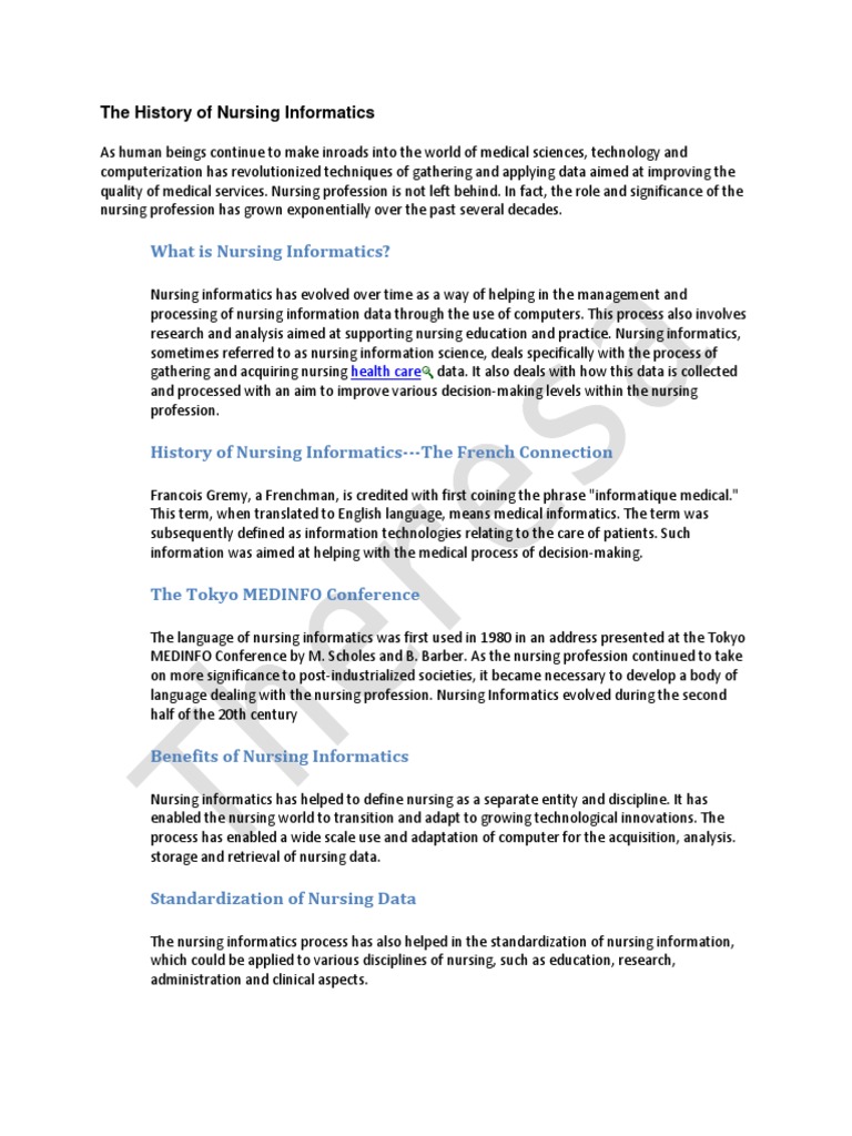Evolution of Nursing Informatics | PDF | Health Informatics | Nursing