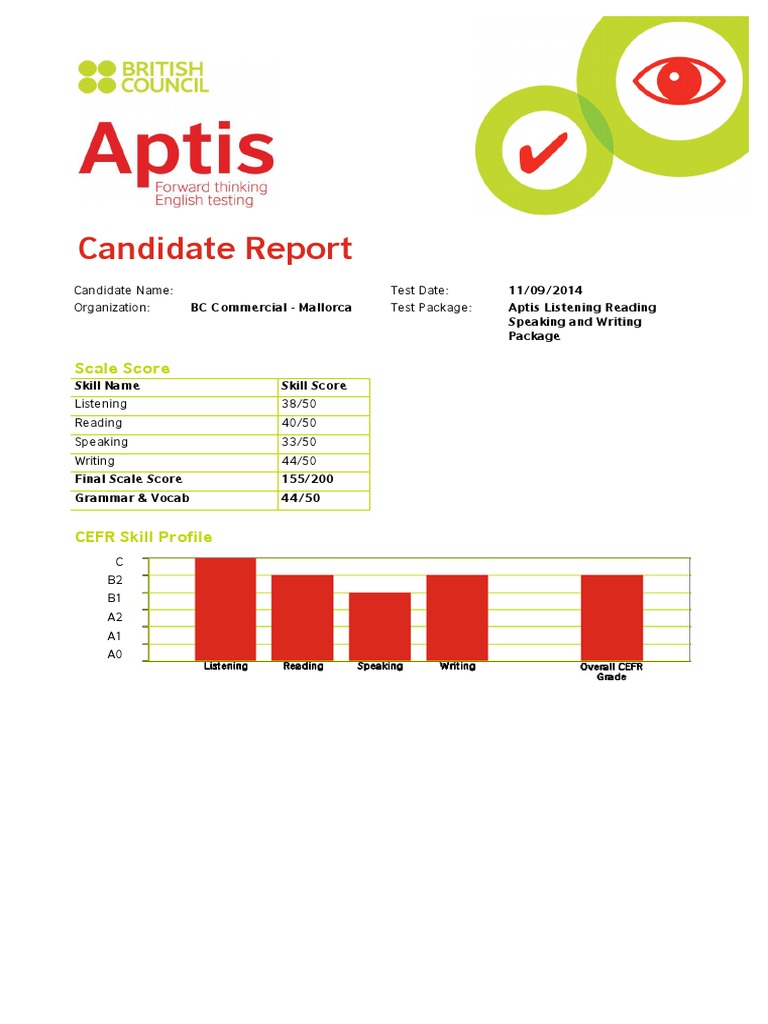 Aptis B1 Candidate Report Summary | PDF | Speech | Sentence (Linguistics)