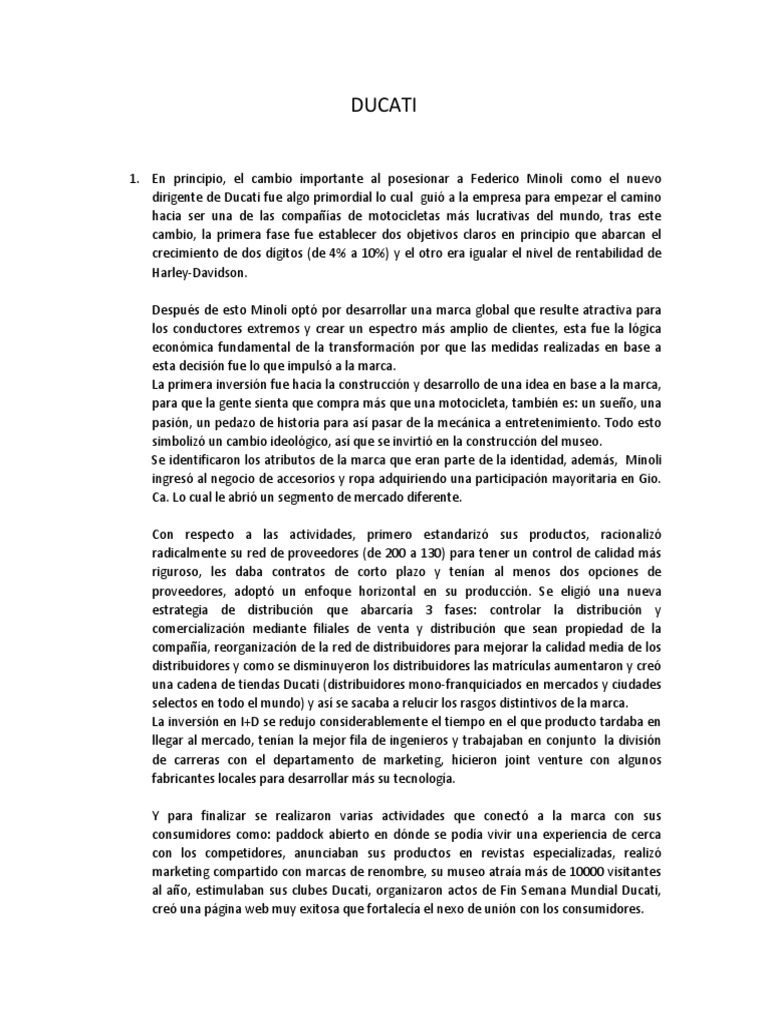 Caso Ducati | Descargar gratis PDF | Marca | Distribución (comercial)