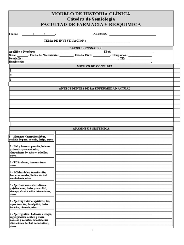 Modelo de Historia Clínica 2017 | PDF | Enfermedades y trastornos | Medicina CLINICA