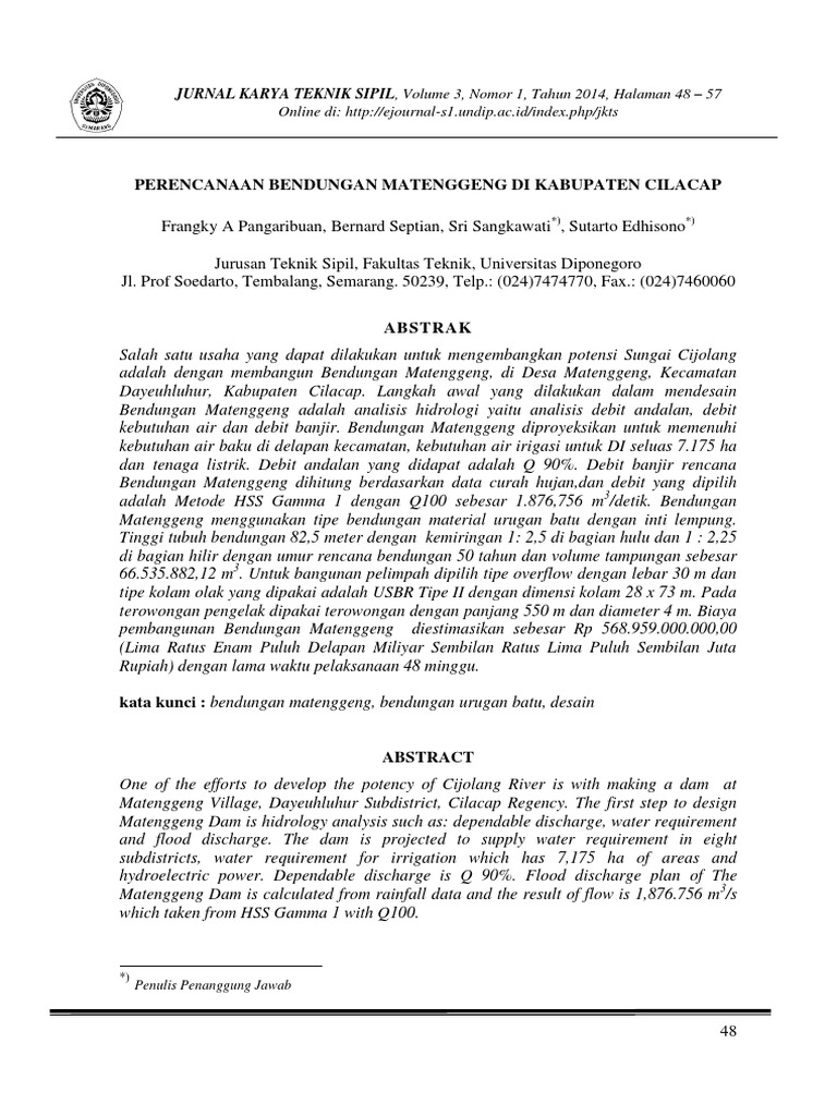 Perencanaan Bendungan Matenggeng | PDF