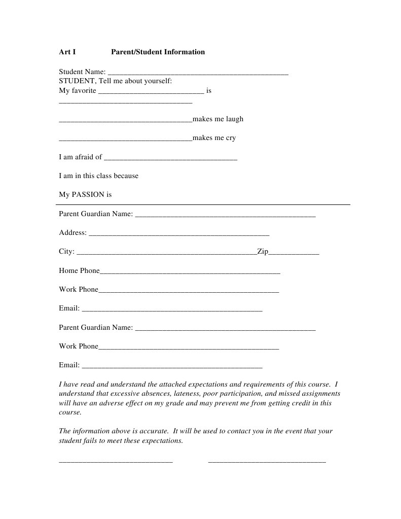 Parent-Student Information Form | PDF