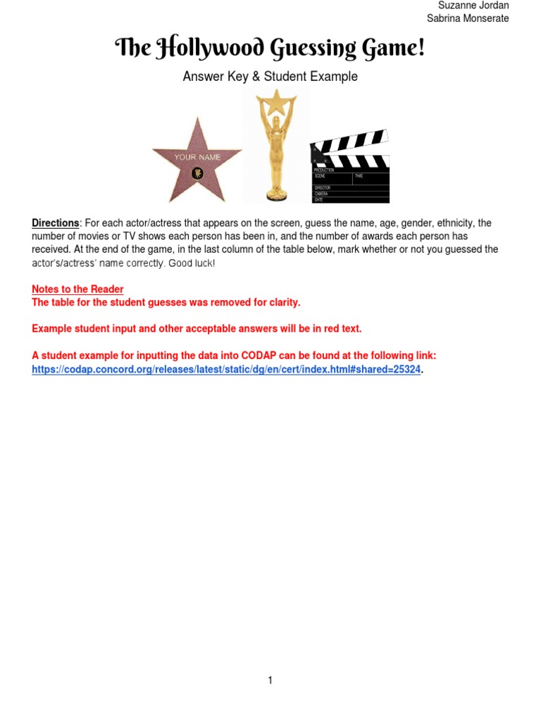 Hollywood Guessing Game Answer Key | PDF | Correlation And Dependence ...