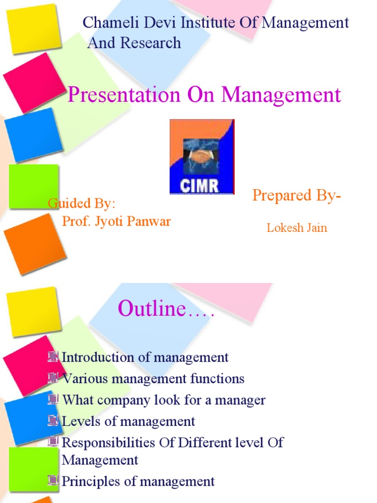 Presentation On Management: Chameli Devi Institute of Management and ...