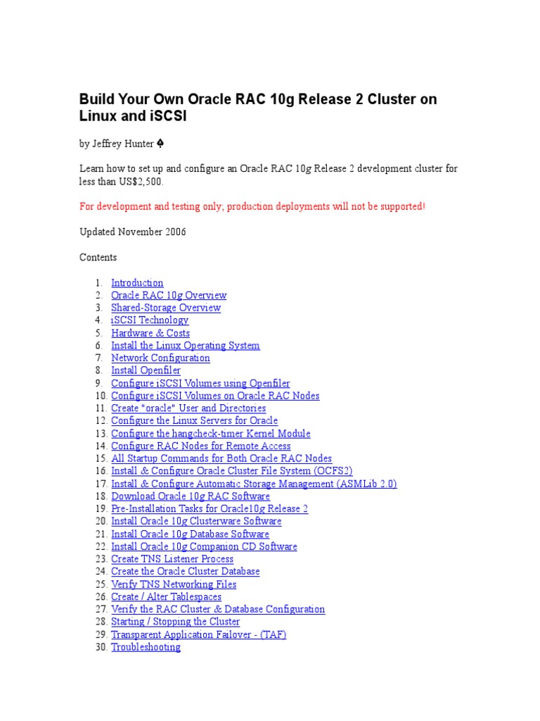 Build Your Own Oracle Rac 10g Release 2 Cluster On Linux And Iscsi Pdf Oracle Database