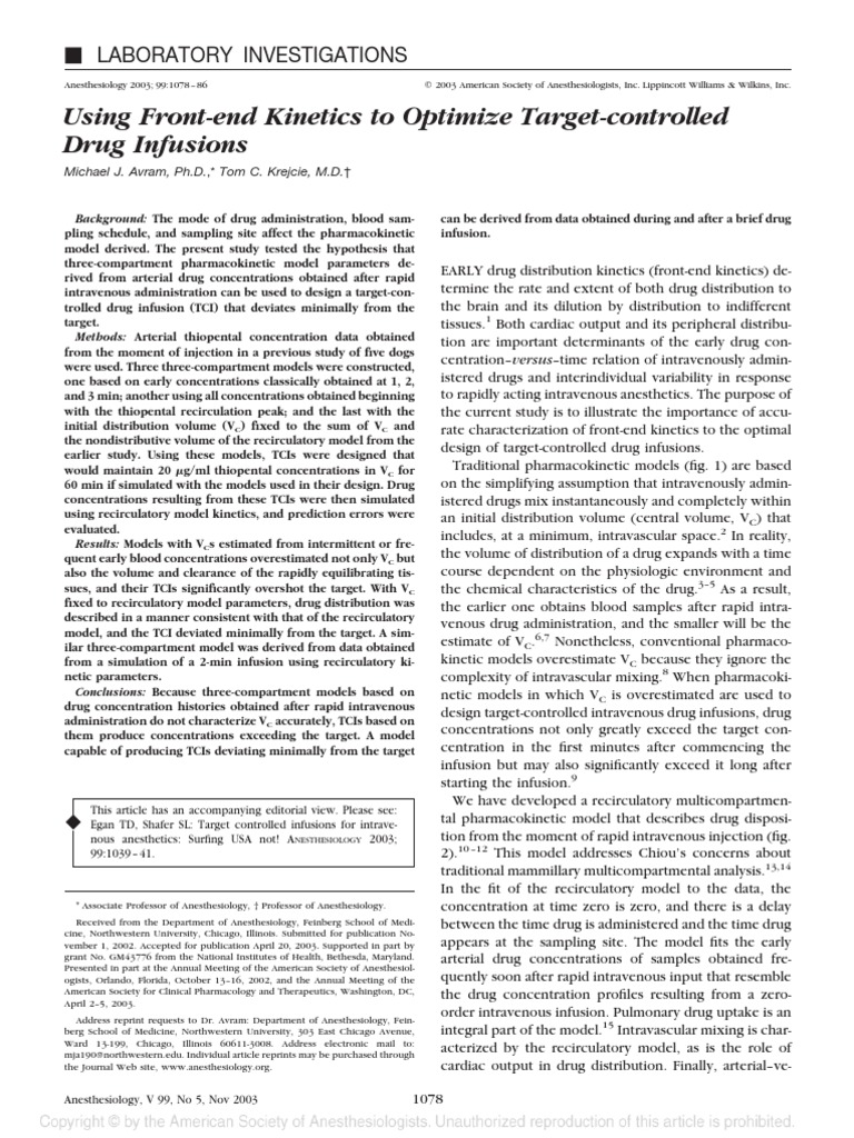 Using Front-End Kinetics To Optimize Target-Controlled Drug Infusions ...