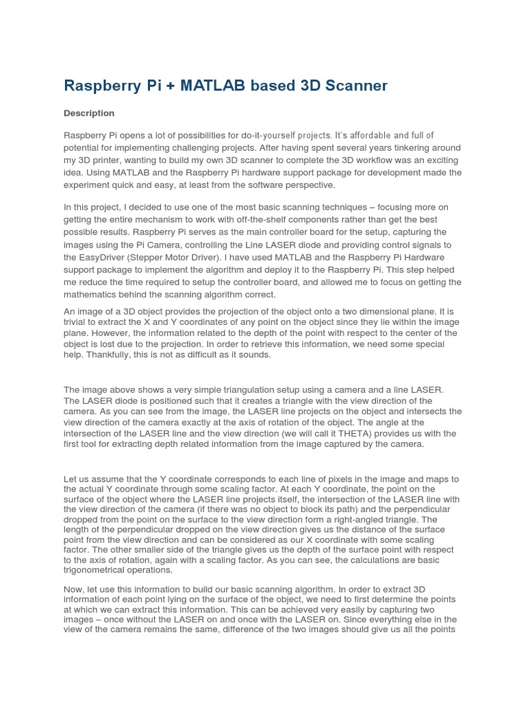 Raspberry Pi + MATLAB Based 3D Scanner: Description | PDF | Image Scanner | Bipolar Junction ...