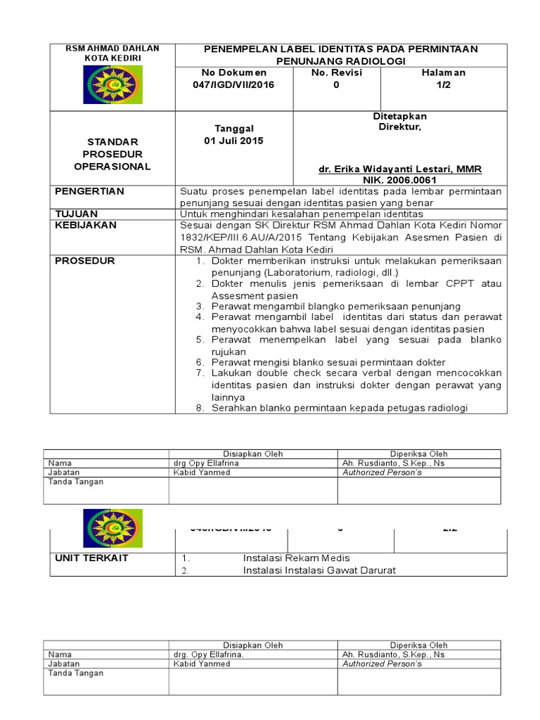 Spo Penempelan Label Identitas Pada Permintaan Penunjang Radiologi | PDF