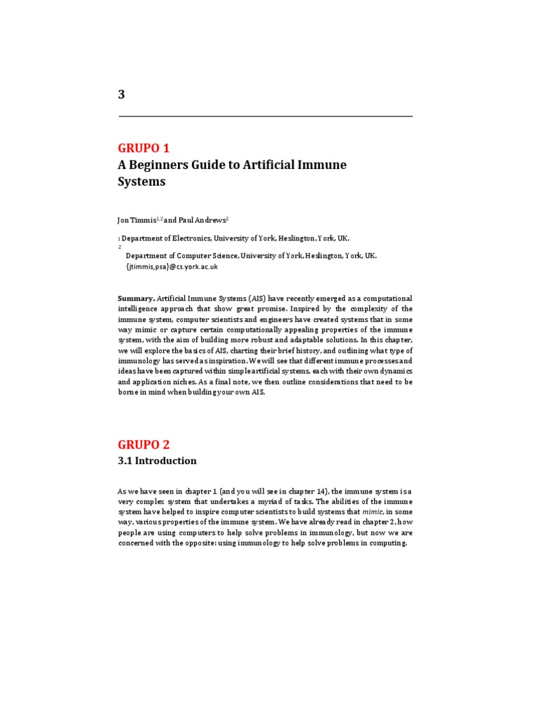 Grupo 1: Summary. Artificial Immune Systems (AIS) Have Recently Emerged ...