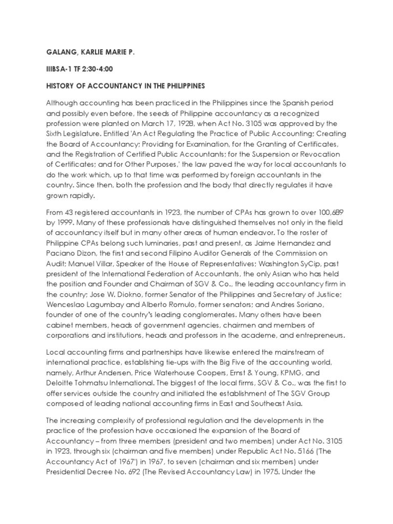 History of Accountancy in the Philippines | PDF | Certified Public ...