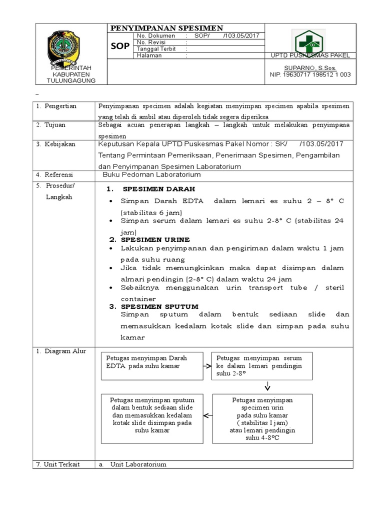Sop Penyimpanan Spesimen | PDF