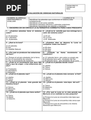 Prueba Del Sistema Solar Teachervision