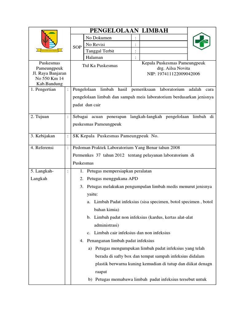 SOP Pengelolaan Limbah | PDF
