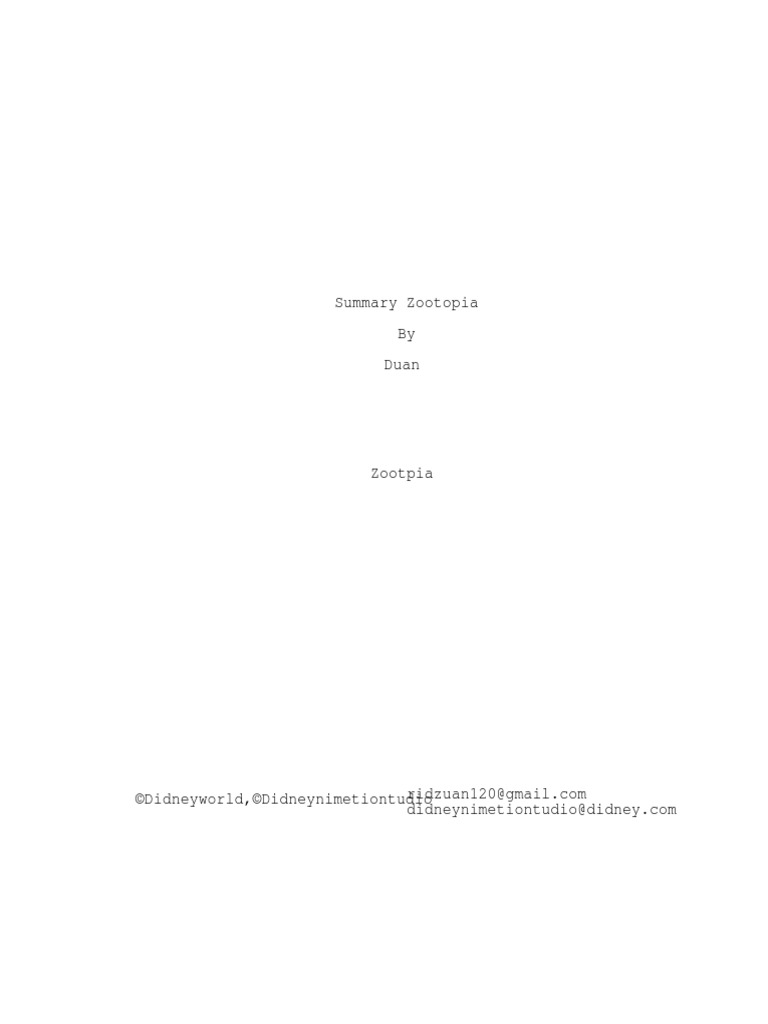 Summary Zootopia PDF | PDF