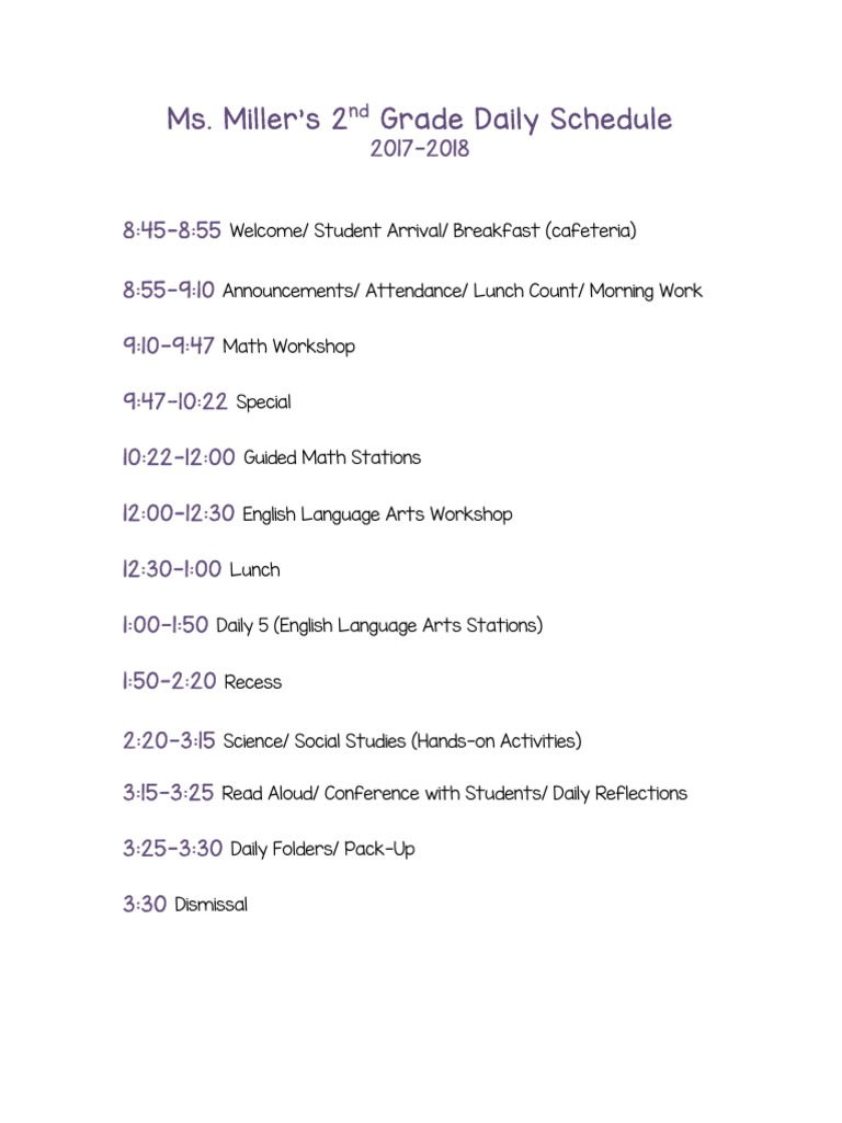 Daily Schedule 2nd Grade | PDF