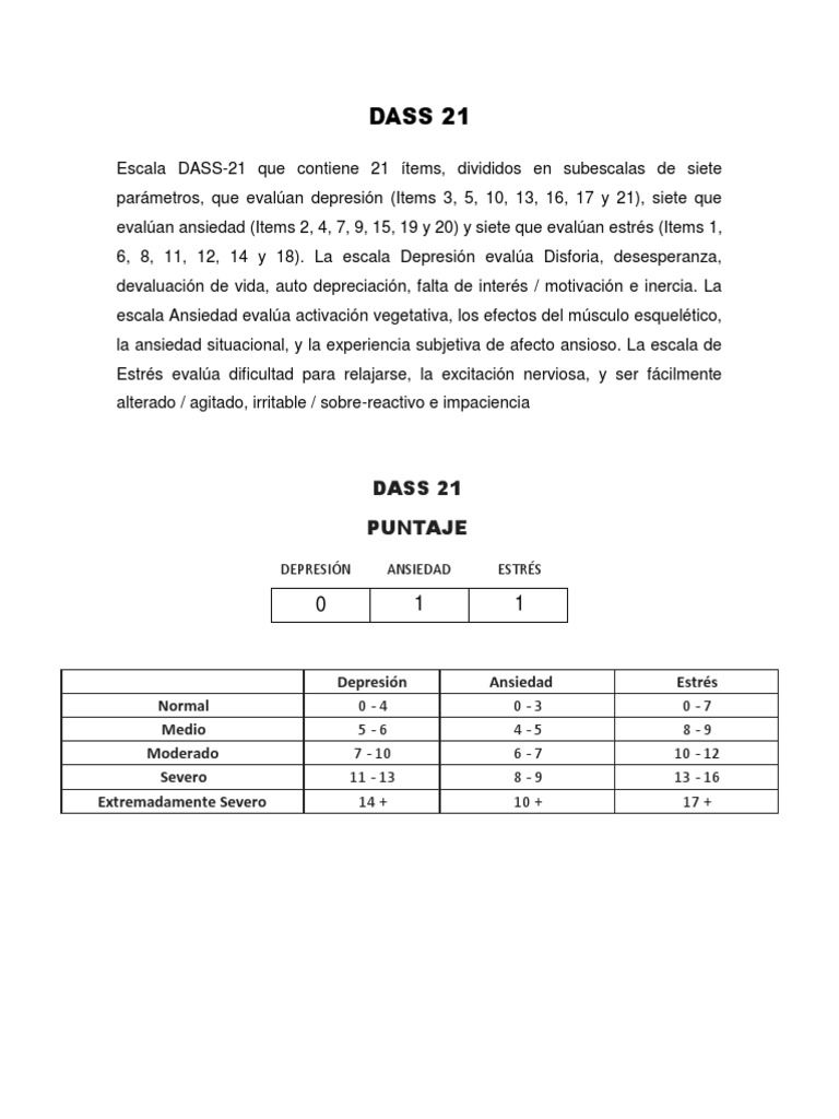 DASS 21 Hoja de Respuestas | PDF