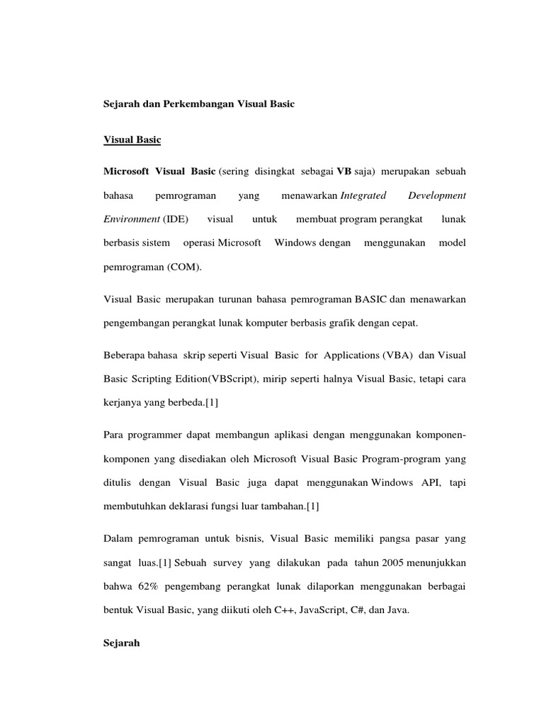 Sejarah Visual Basic dan Perkembangannya | PDF | Seni | Komputer