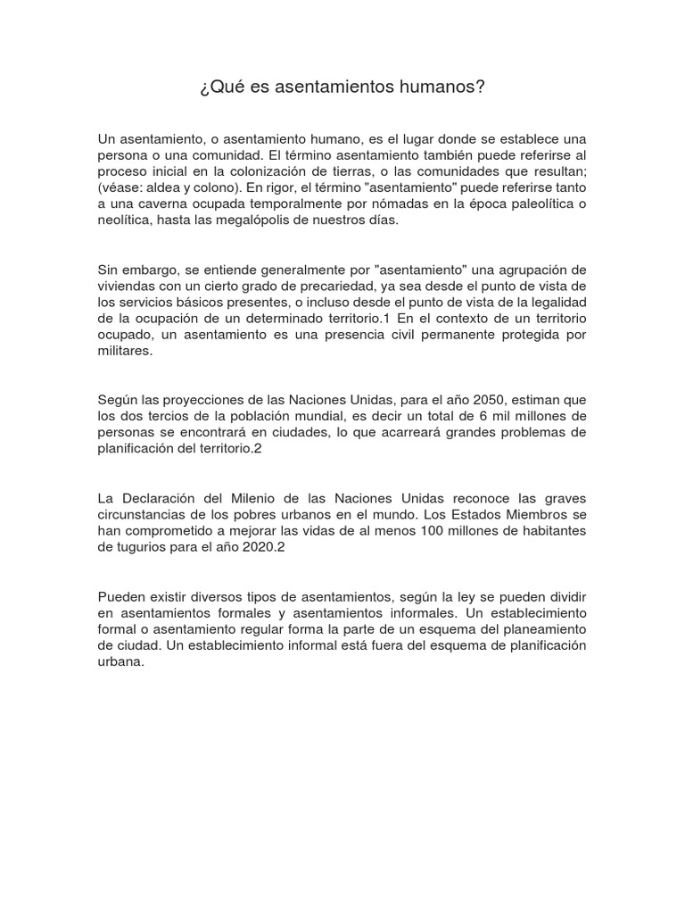 El significado y tipos de asentamientos humanos | PDF