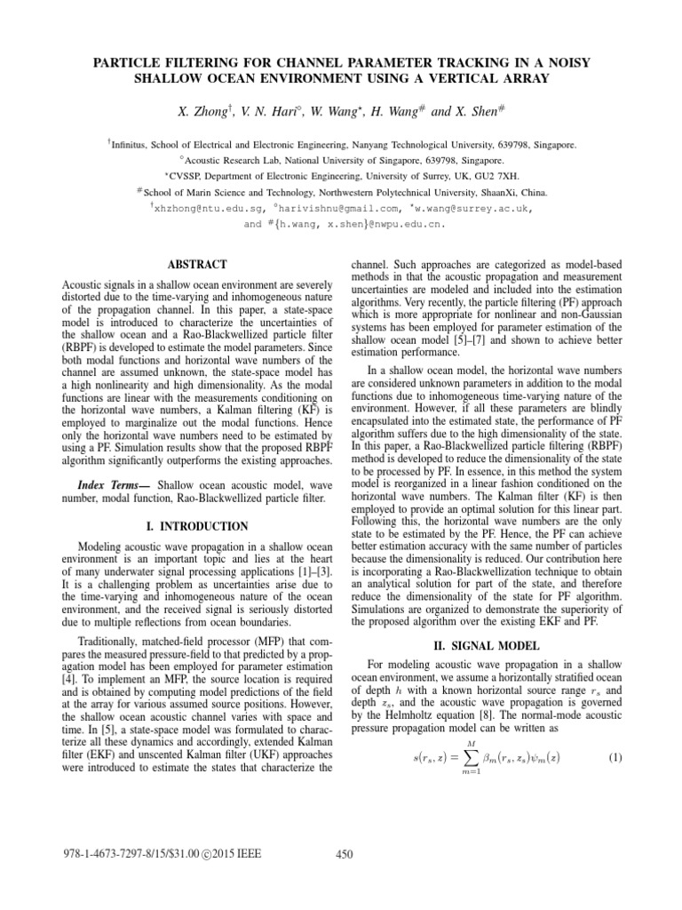 Particle Filtering of Channel Parameter Tracking in A Noisy Shallow Ocean Environment Using A ...