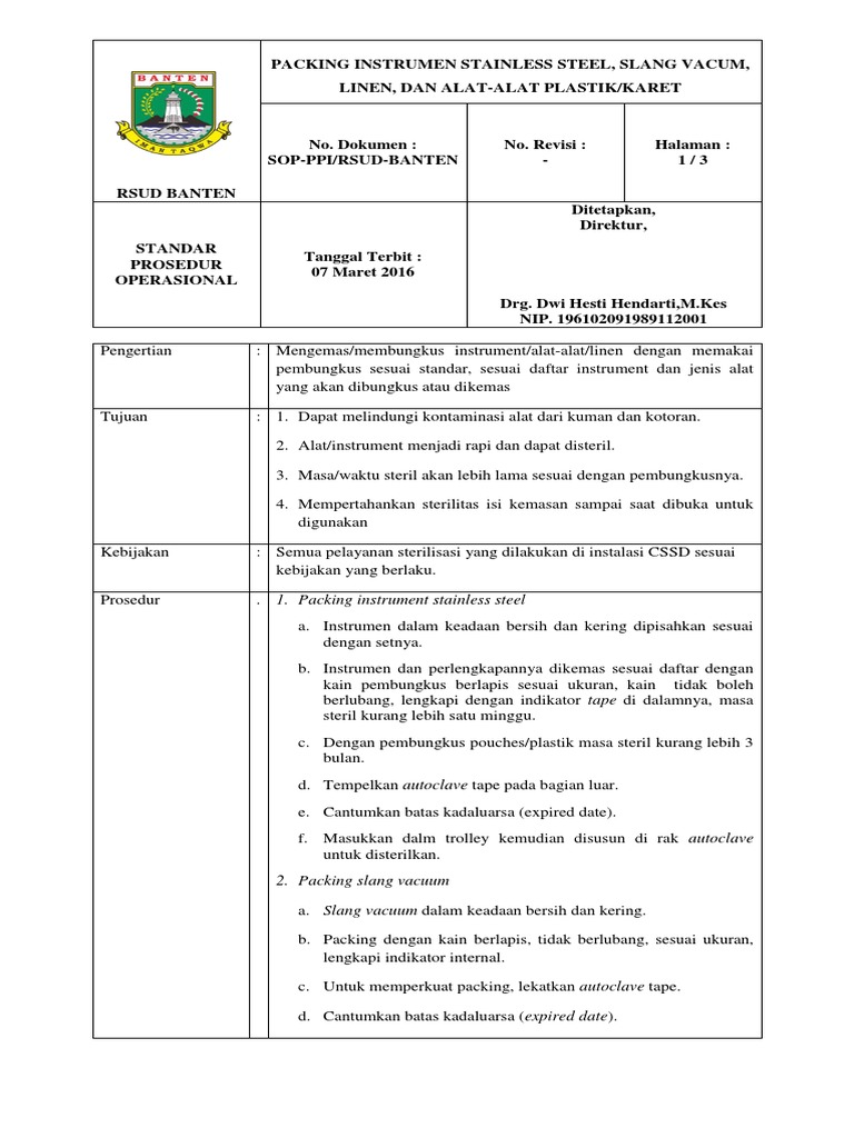 Sop Packing Instrumen | PDF | Sains & Matematika