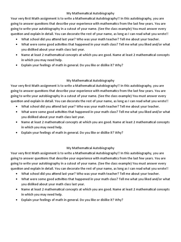 Math Autobiography Assignment Guide | PDF | Mathematics | Observation