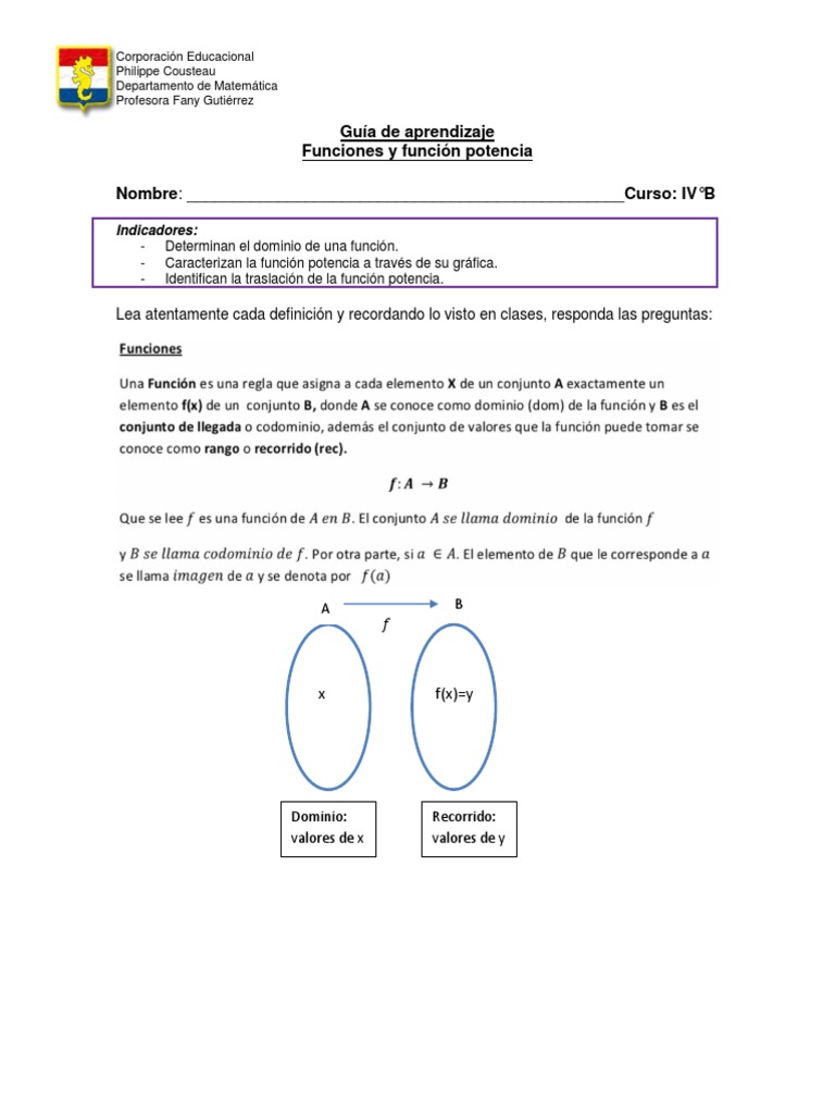 Guía de Aprendizaje Funciones y Función Potencia | PDF | Función ...