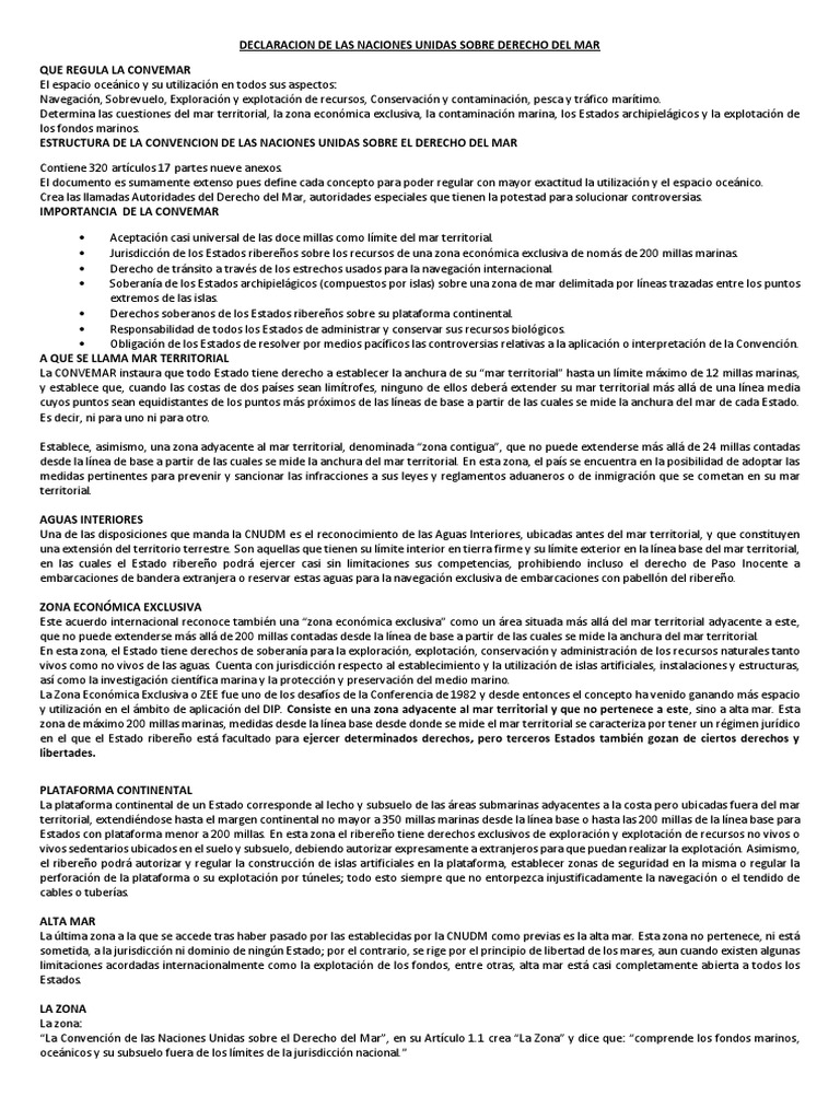 Resumen Convemar | PDF | Convención de las Naciones Unidas sobre el ...