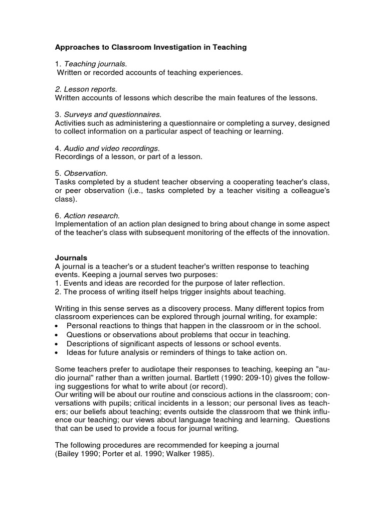 Approaches To Classroom Investigation in Teaching | PDF | Survey ...