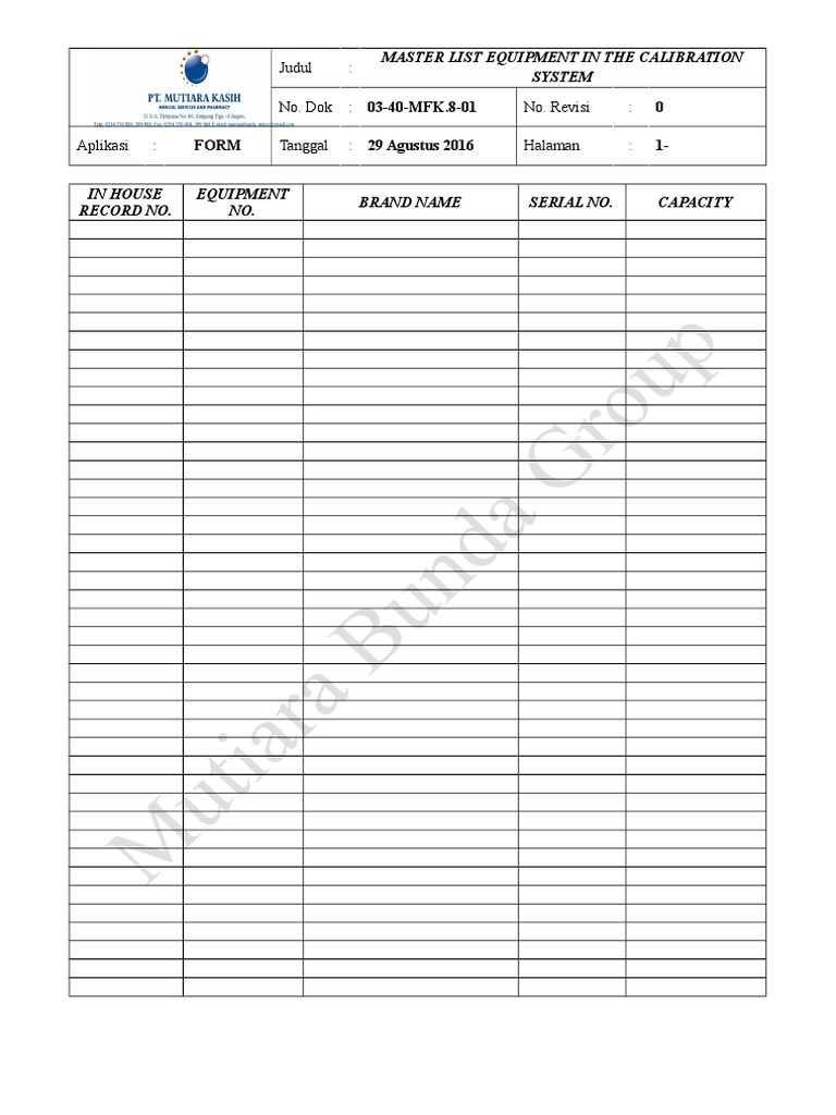 Master Equipment List | PDF