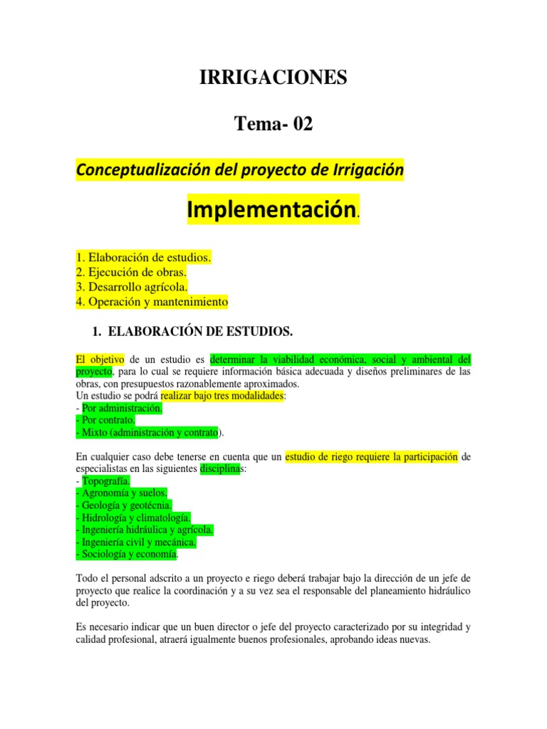 La Irrigacion - DeSARROLLO Del Proyecto Word | PDF | Riego | Mercado ...