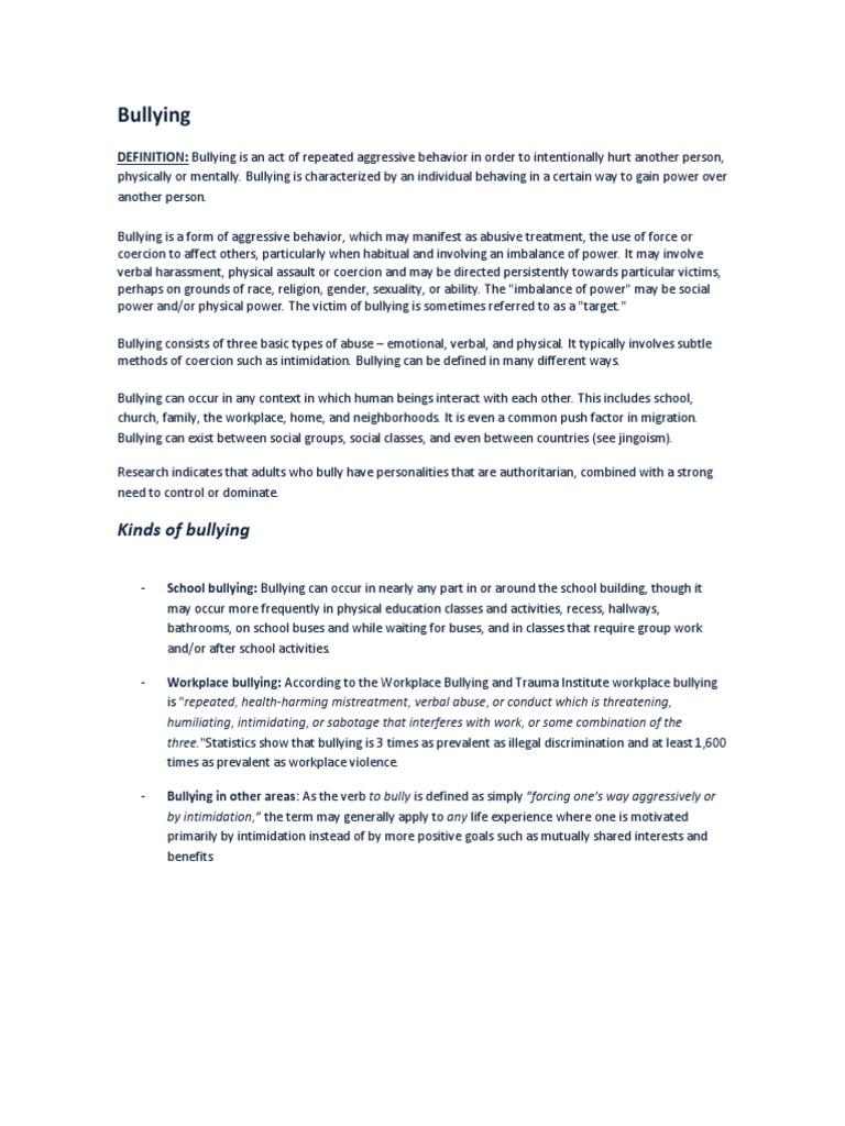Kinds of Bullying | PDF | Bullying | Problem Behavior