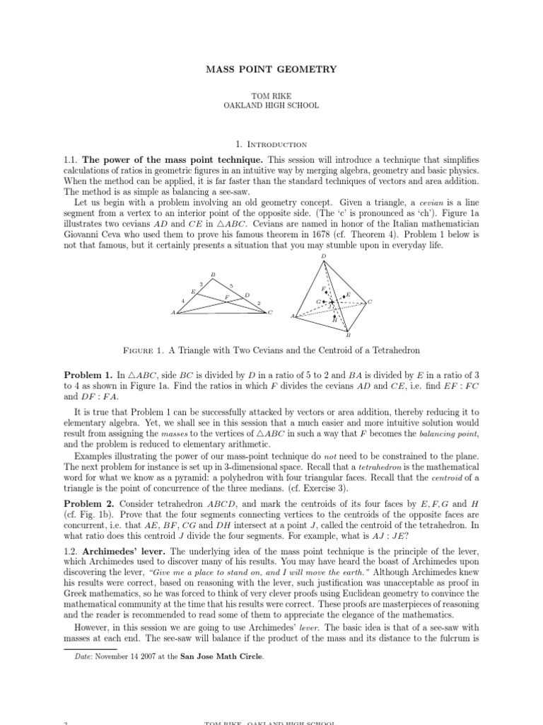 Mass Point Geometry | PDF | Euclid | Euclidean Plane Geometry
