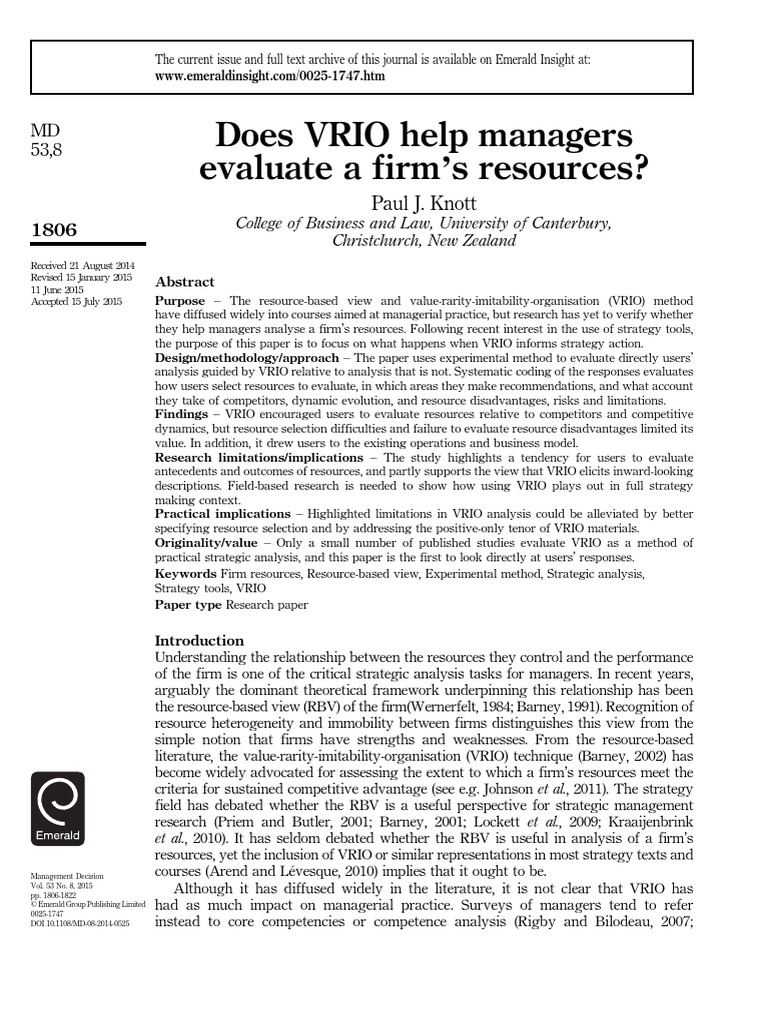 VRIO | PDF | Strategic Management | Evaluation