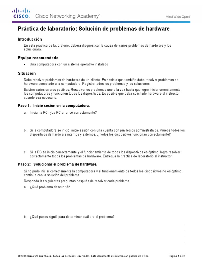 14.1.1.2 - Lab - Troubleshoot Hardware Problems | PDF | Hardware de la computadora ...