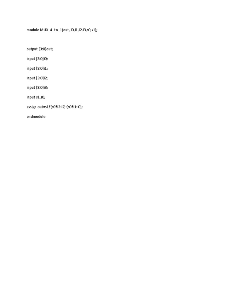 Module Mux 4 To 1 Out I0 I1 I2 I3 S0 S1 Pdf