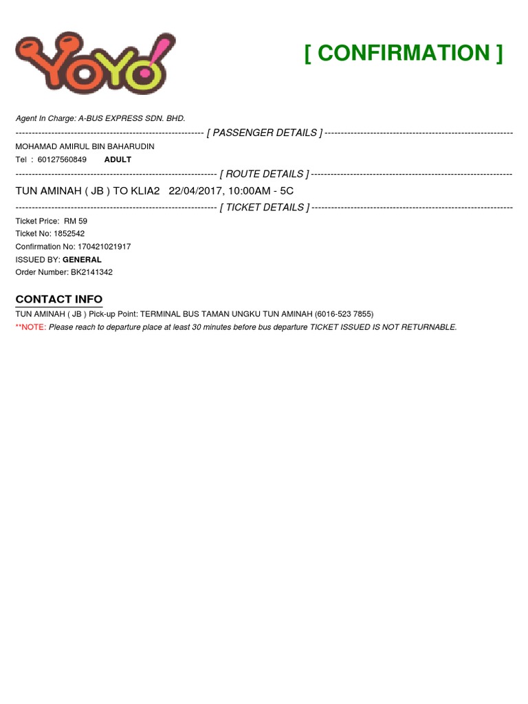 Yoyo Ticket Confirmation | PDF