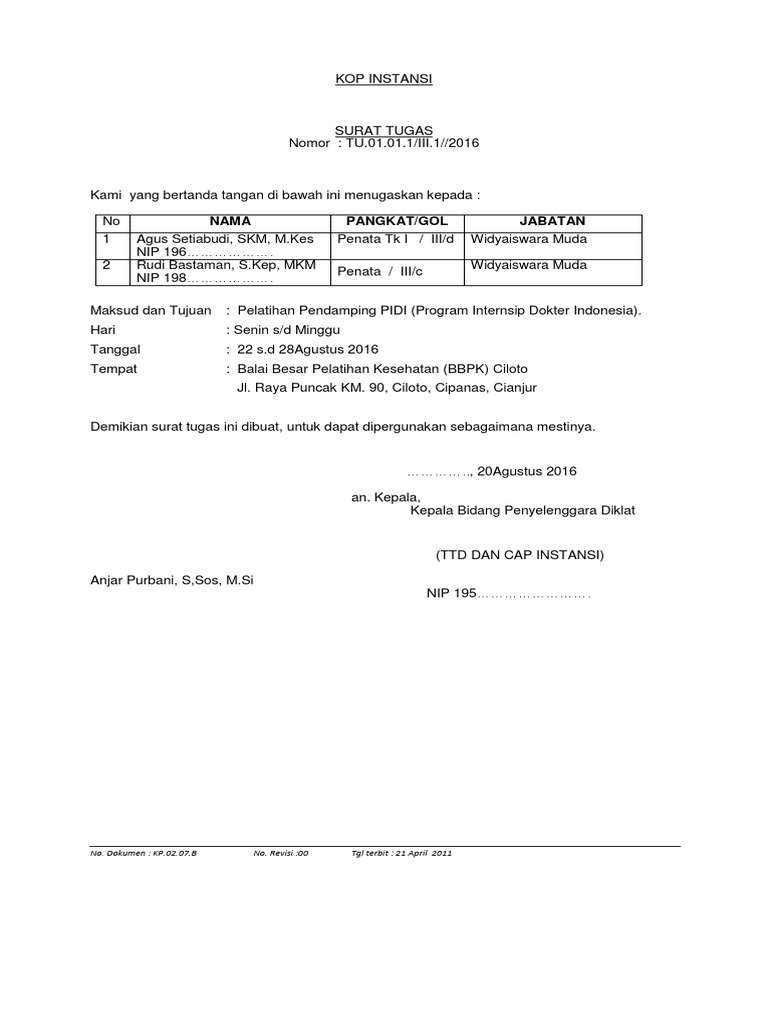 Contoh Format Surat Tugas | PDF