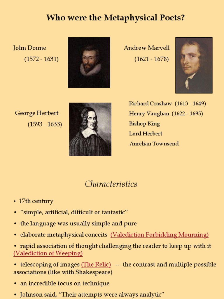 Who Were The Metaphysical Poets?: John Donne (1572 - 1631) Andrew ...