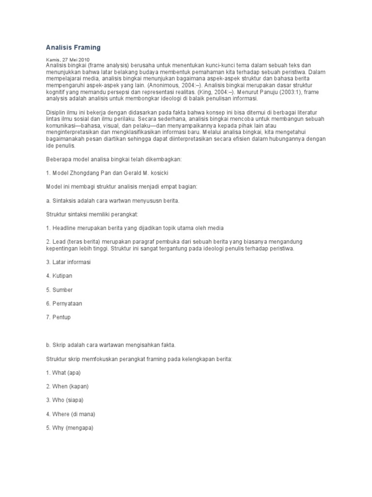 Analisis Framing | PDF
