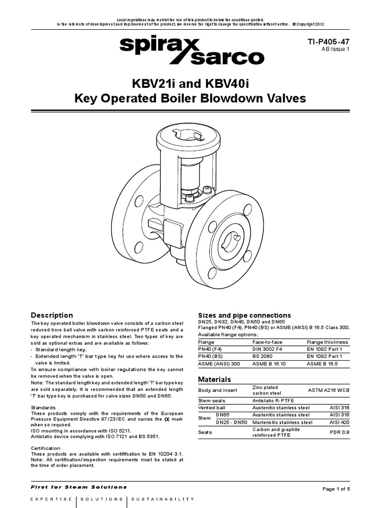 KBV21i and KBV40i Key Operated Boiler Blowdown Valves-Technical ...