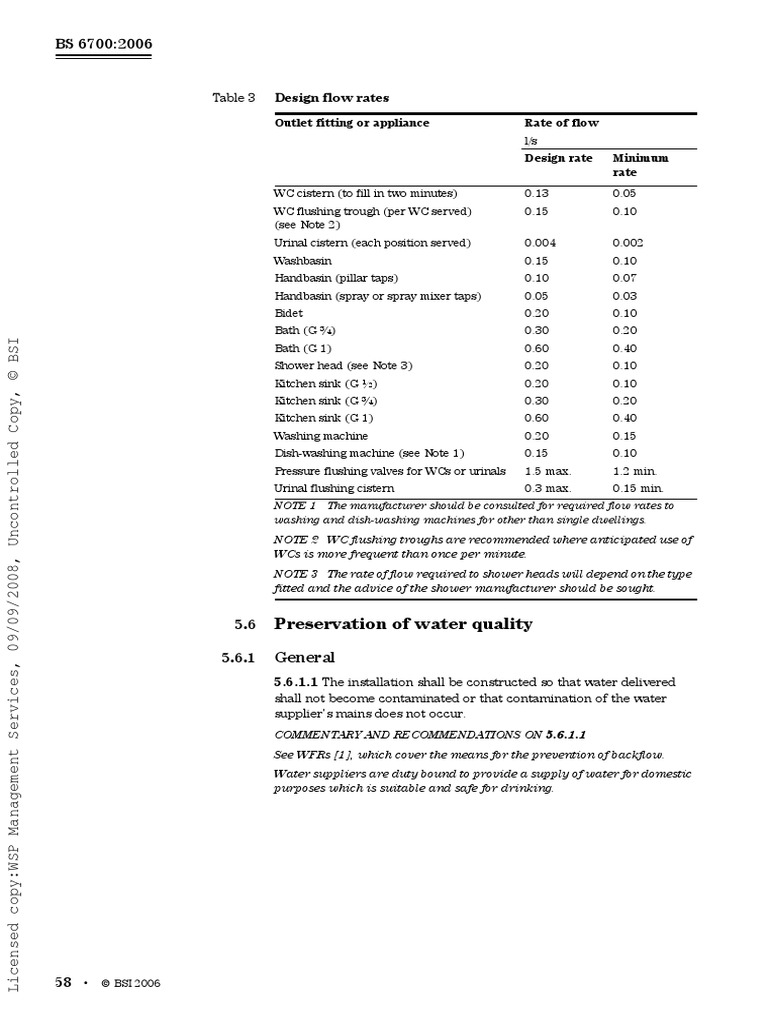 BS Standard Plumbing Design Flow Rate For Fixtures | PDF | Tap (Valve ...