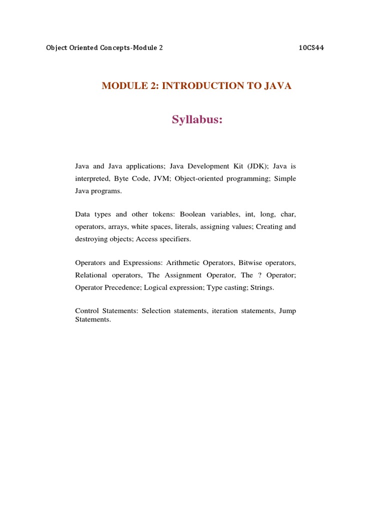 Module 2 Pdf Java Programming Language Class Computer Programming