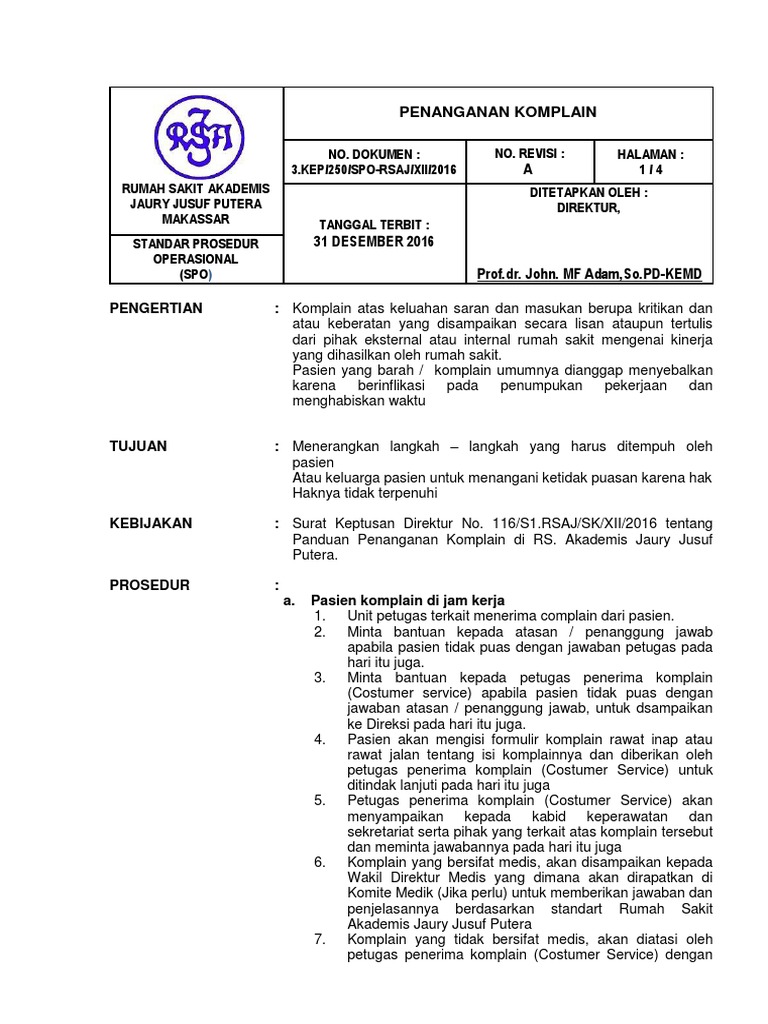 Spo Manajemen Komplain | PDF