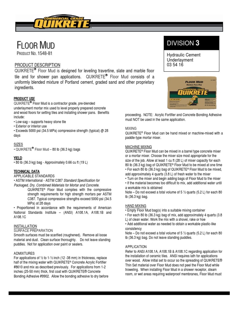 Data - Sheet Floor Mud 1548 81 | PDF | Mortar (Masonry) | Concrete