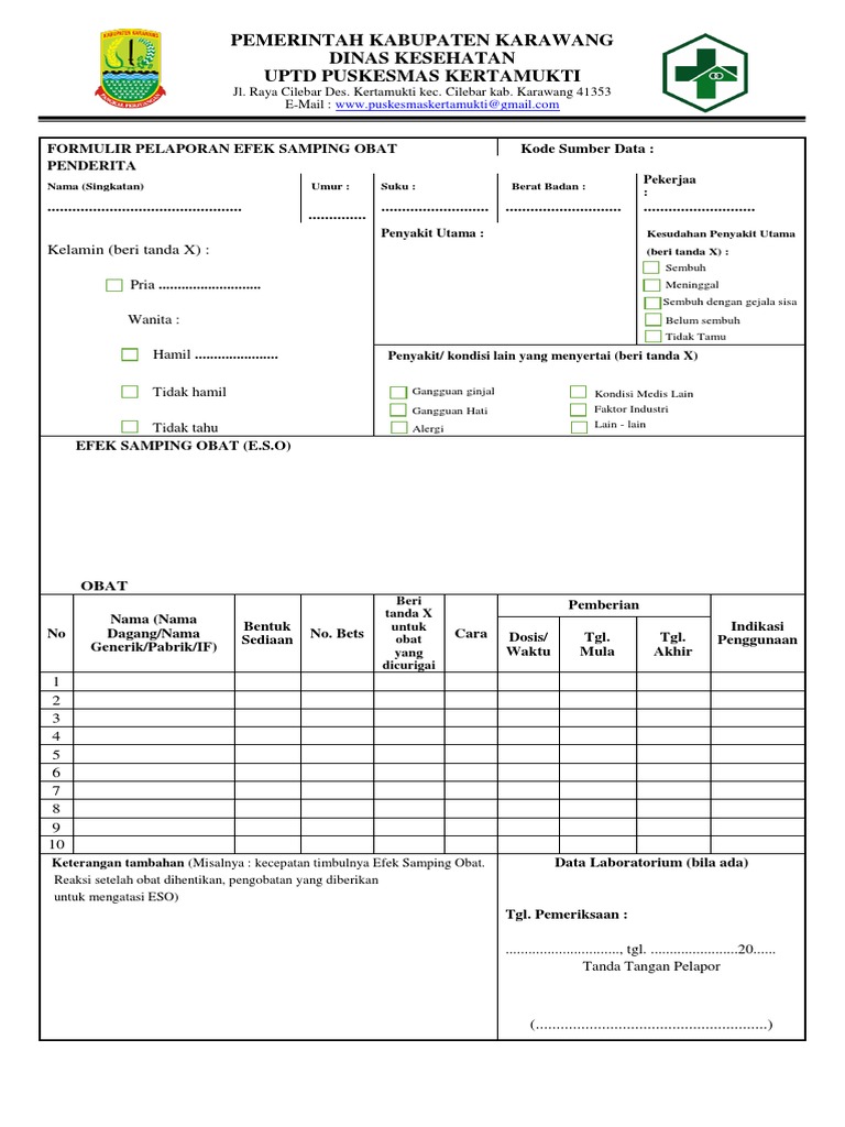 Formulir Pelaporan Efek Samping Obat | PDF