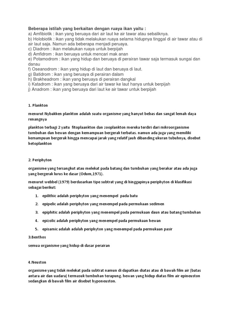 Beberapa Istilah Yang Berkaitan Dengan Ruaya Ikan Yaitu | PDF