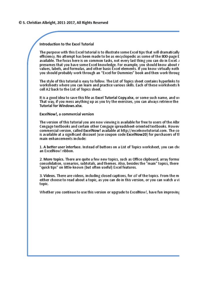Excel Tutorial For Windows | PDF | Microsoft Excel | Software